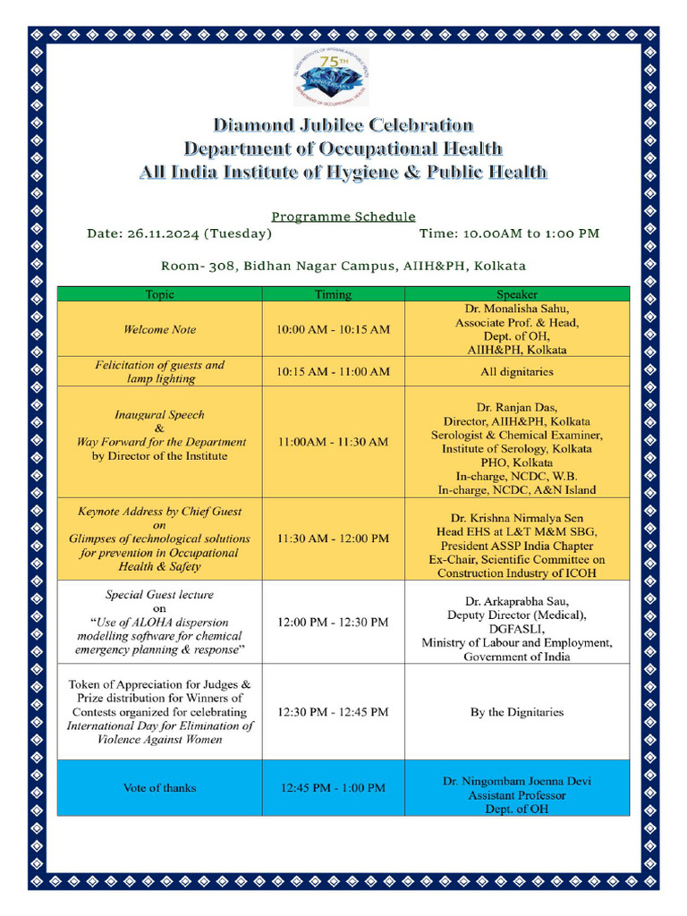 Tentative Programme Schedule For Diamond Jubilee | PDF