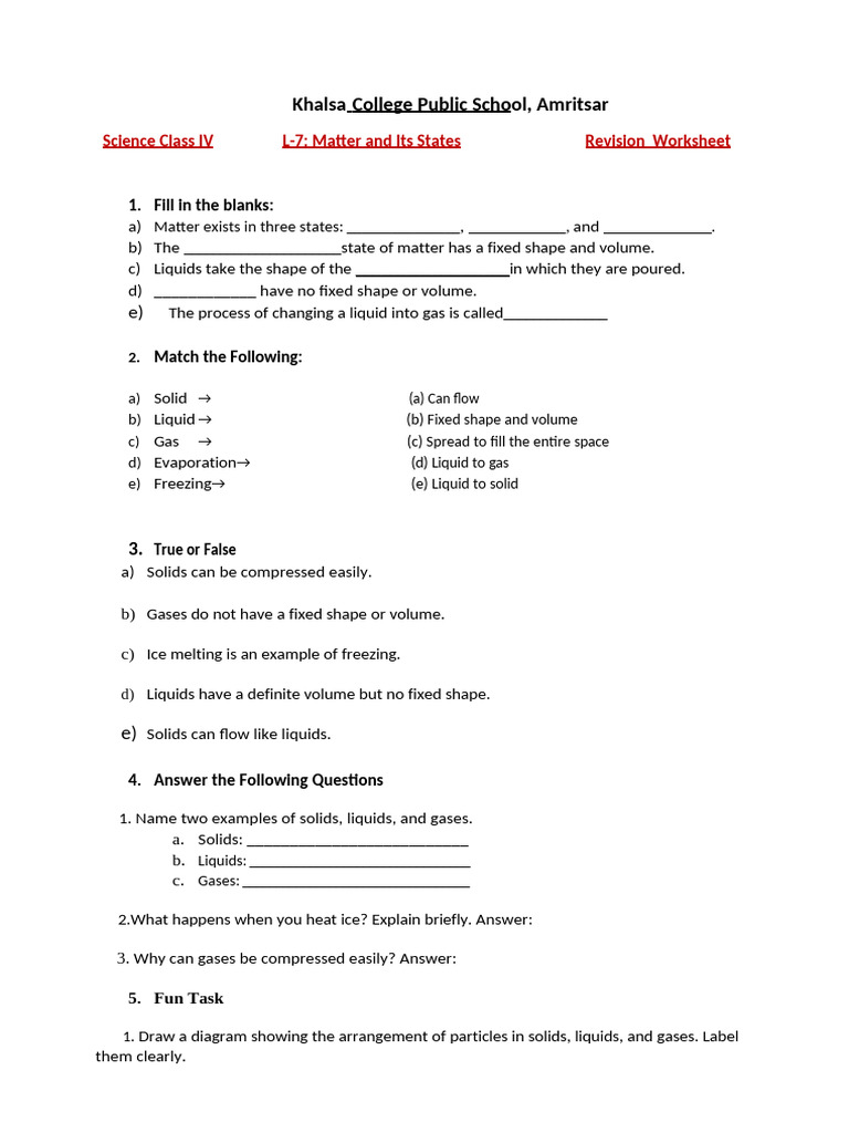 Class-5 Science Worksheet-1 | PDF