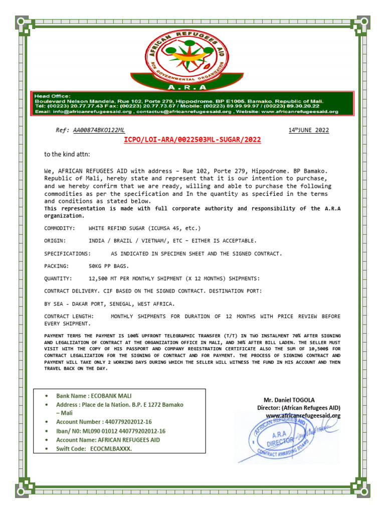 LOI - ICPO African Refugees Aid SUGAR, 14 | PDF