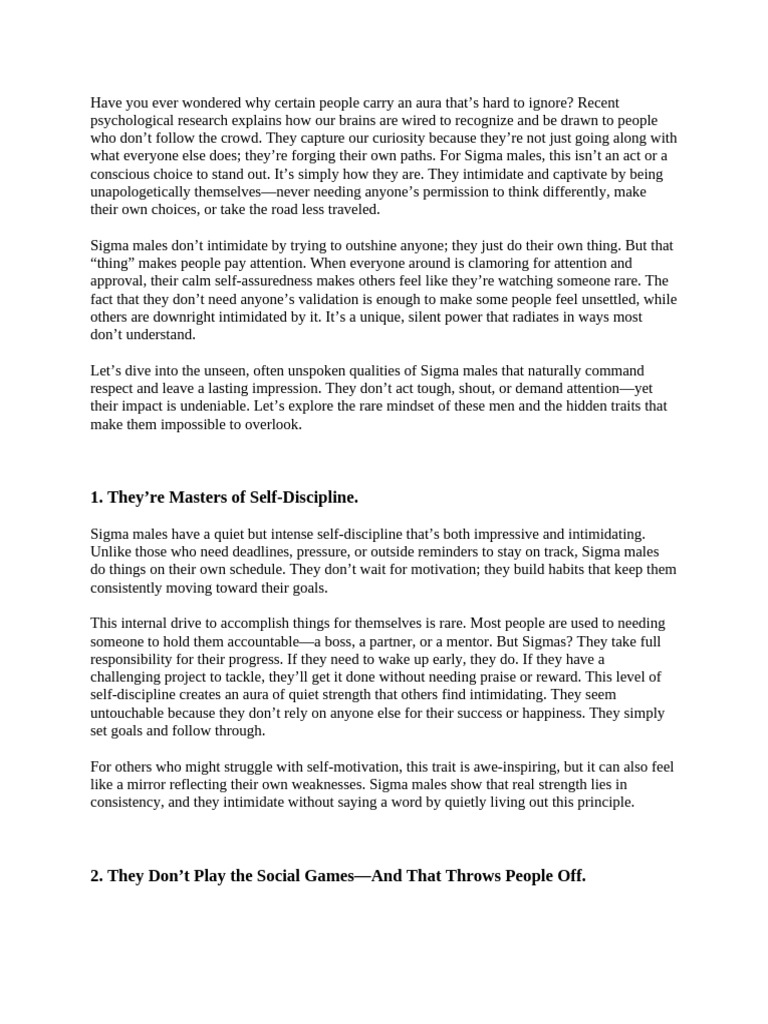 Understanding Sigma Male Traits | PDF | Solitude | Self Esteem