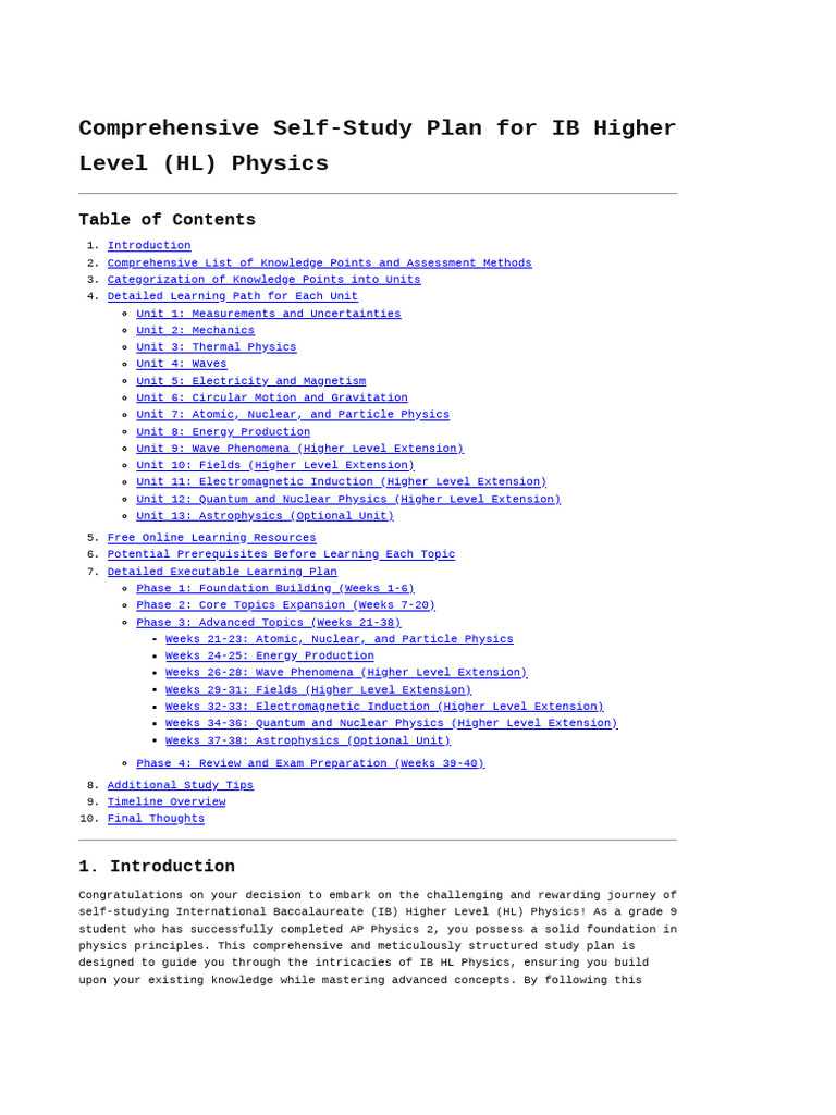 IB HL Physics_ Learning Plan | PDF | Waves | Force IB HL Physics_ Learning Plan | PDF | Waves | Force