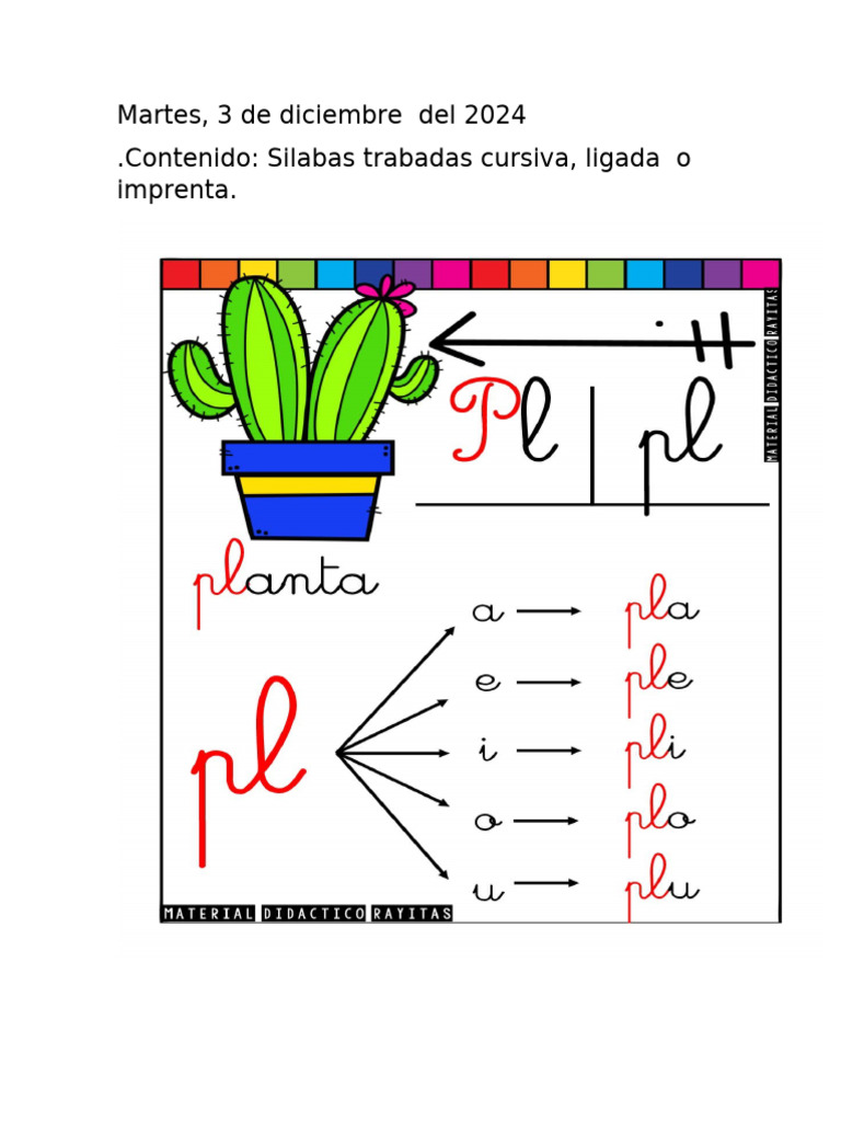 SILABAS TRABADAS 1ER GRADO A | PDF