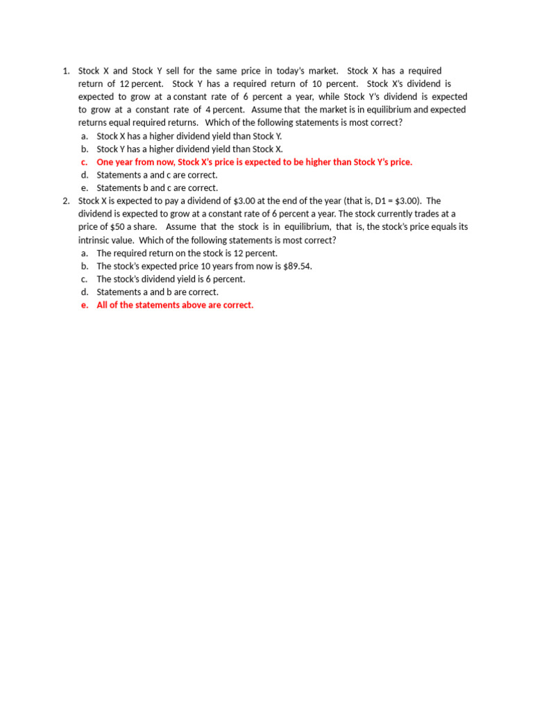 Stock X vs. Stock Y: Dividend Analysis | PDF