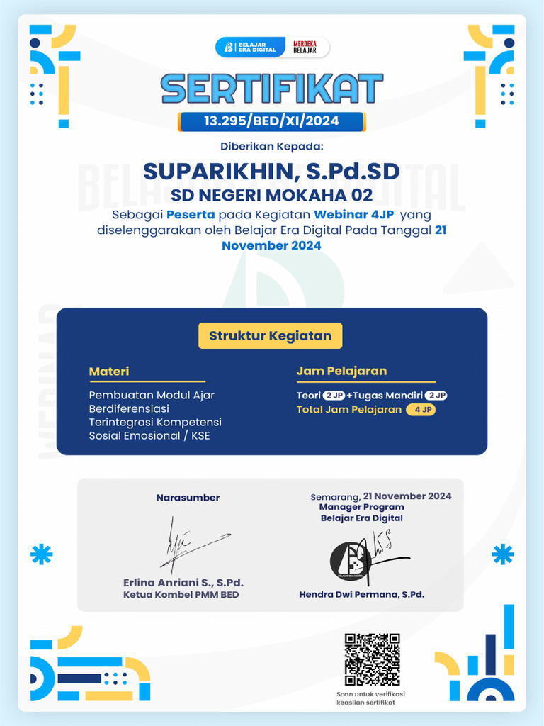 Sertifikat - SUPARIKHIN, S.PD - SD-20 | PDF