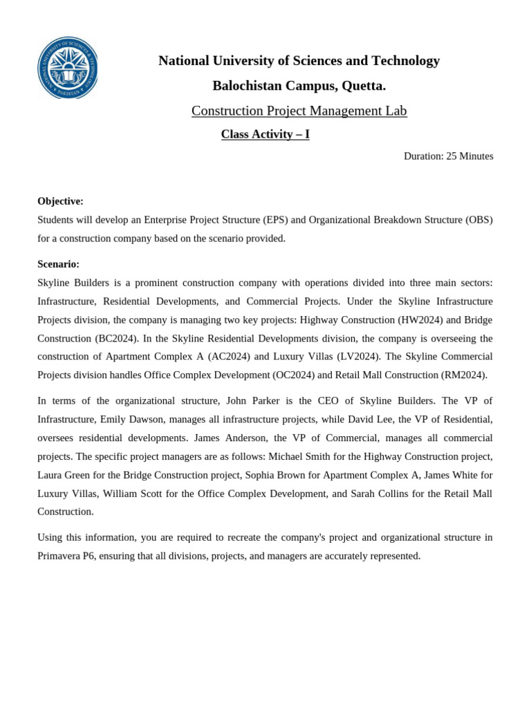 Construction Project Management Lab Guide | PDF