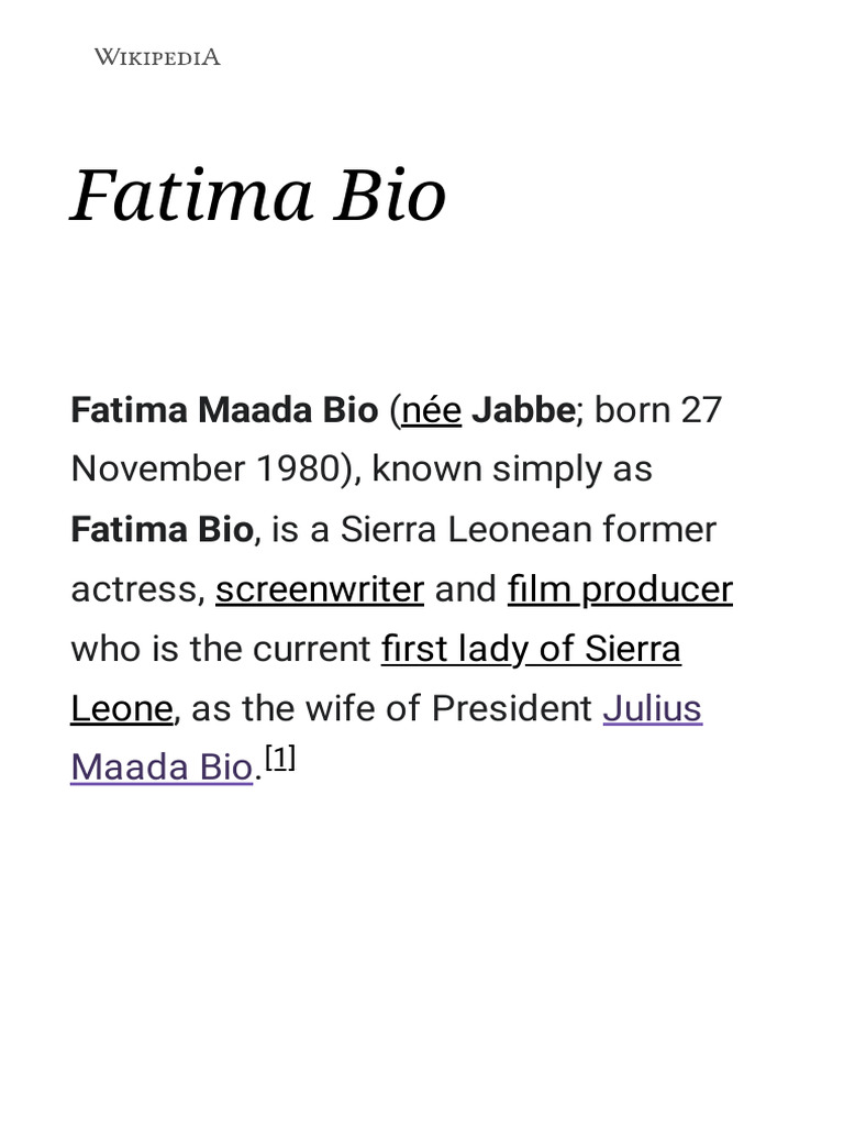 Fatima Bio - Wikipedia | PDF | Sierra Leone