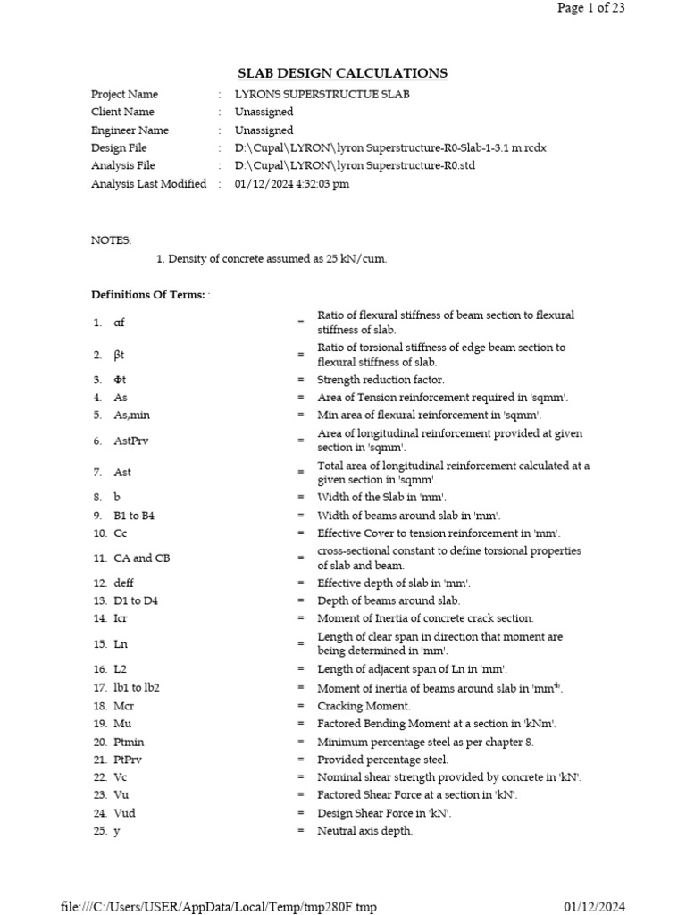 Lyron Slab Design Calculation | PDF | Beam (Structure) | Structural ...