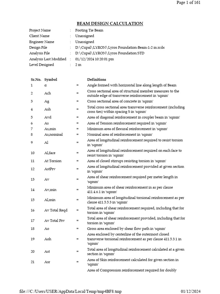 Lyron Footing Tie Beam Designcalculation | PDF | Beam (Structure) | Building Engineering