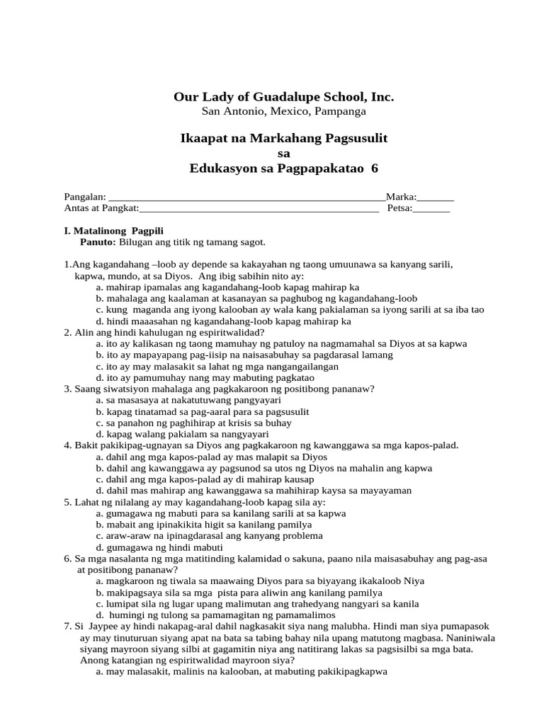 4th grading exams 2024 | PDF