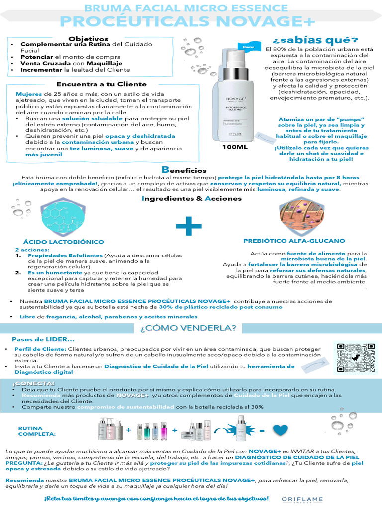 Cheat Sheet Bruma Facial Micro Essence PROCÉUTICALS NOVAGE+ | PDF