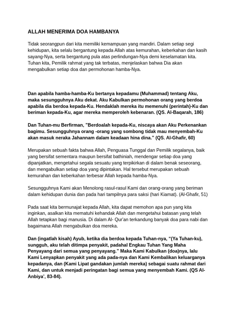 ALLAH MENERIMA DOA HAMBANYA | PDF