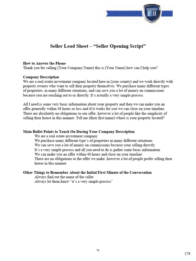 Wholesaler_Lead_Sheet_Opening_Script (2) | PDF