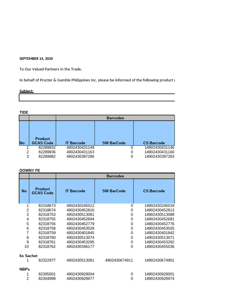 Fy2021 Oyt October 2020 Consolidated Price Change | PDF | Cleaning Products | Procter & Gamble