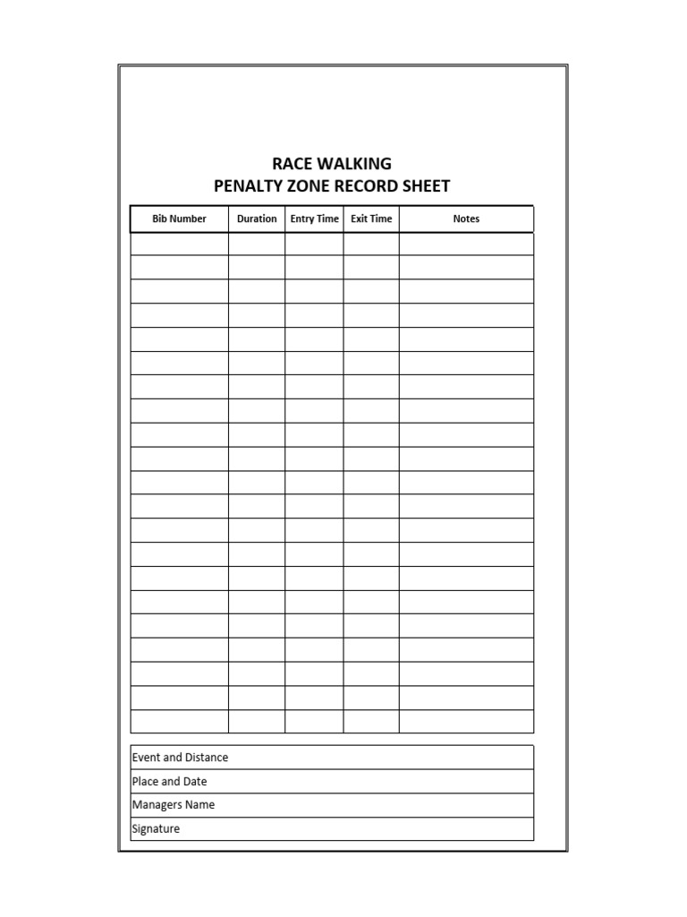 Penalty Zone Record Sheet | PDF