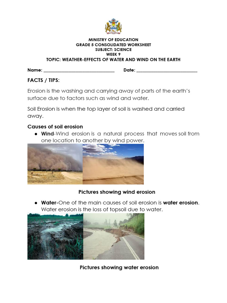 Grade 5 Science: Weather & Erosion Worksheet | PDF | Soil | Erosion