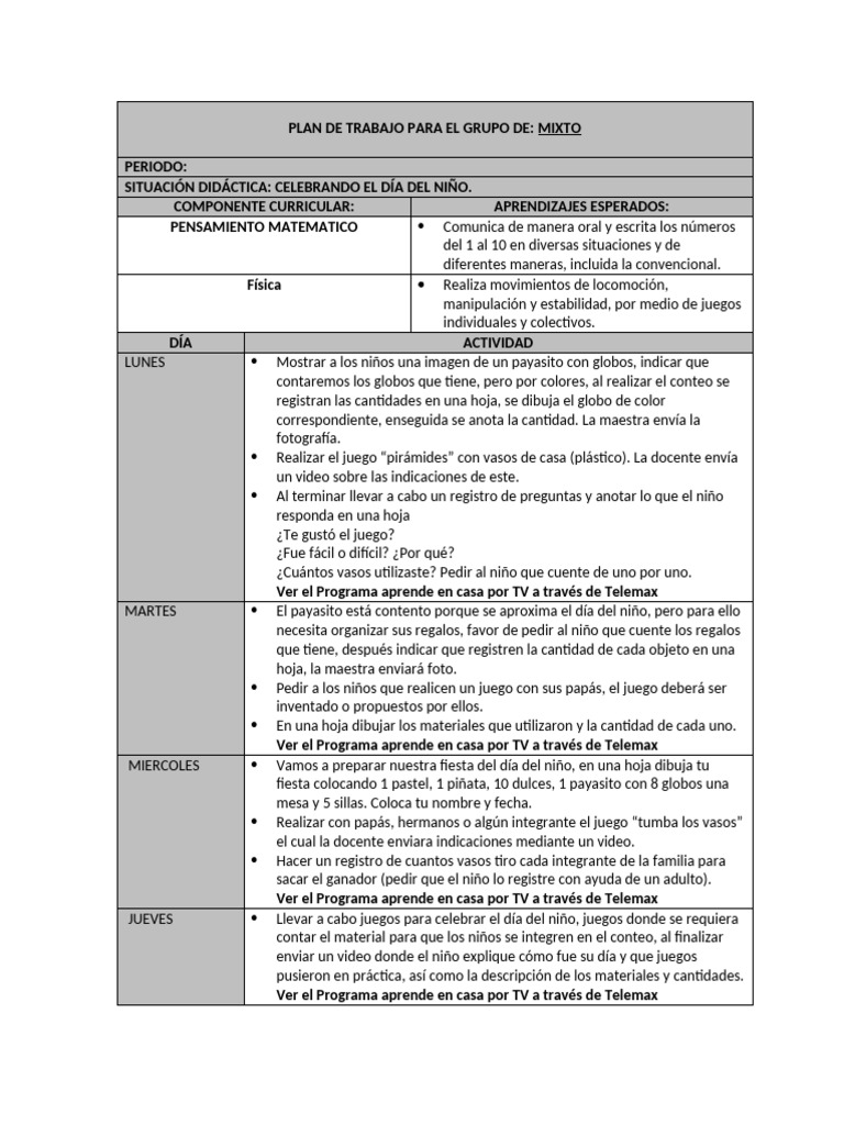 Actividades para Celebrar el Día del Niño | PDF