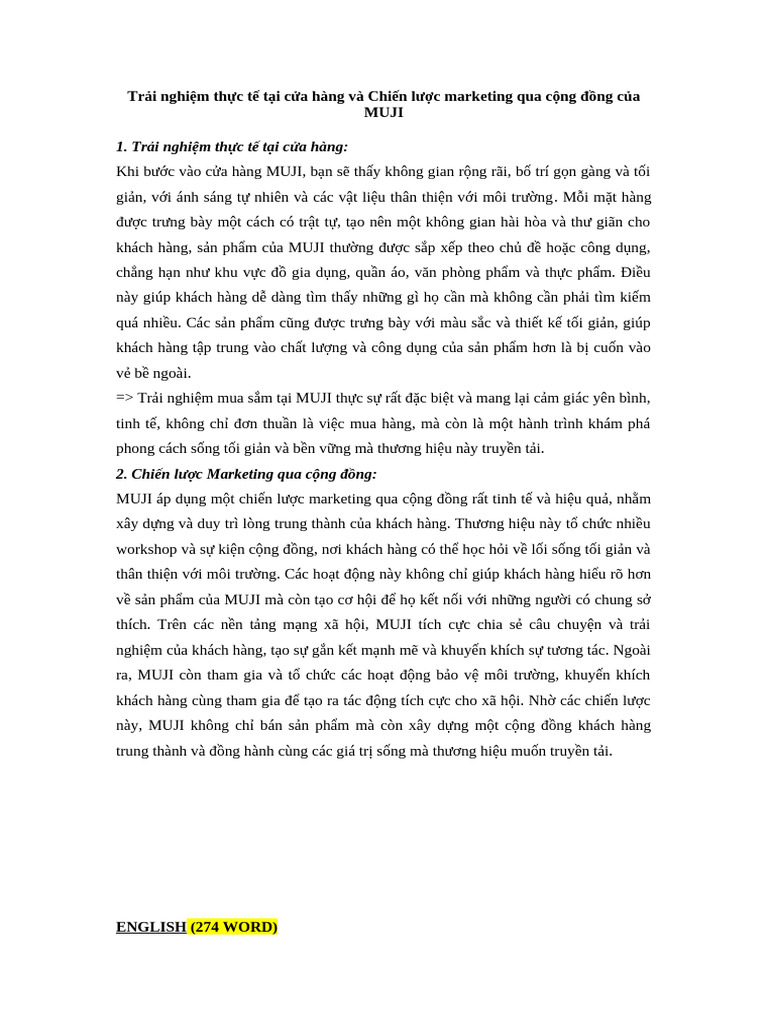 nd2 trải nghiệm thực tế và marketing of muji | PDF