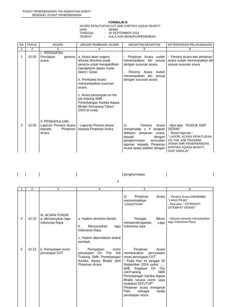 Formulir B Upacara Tup Ojt | PDF