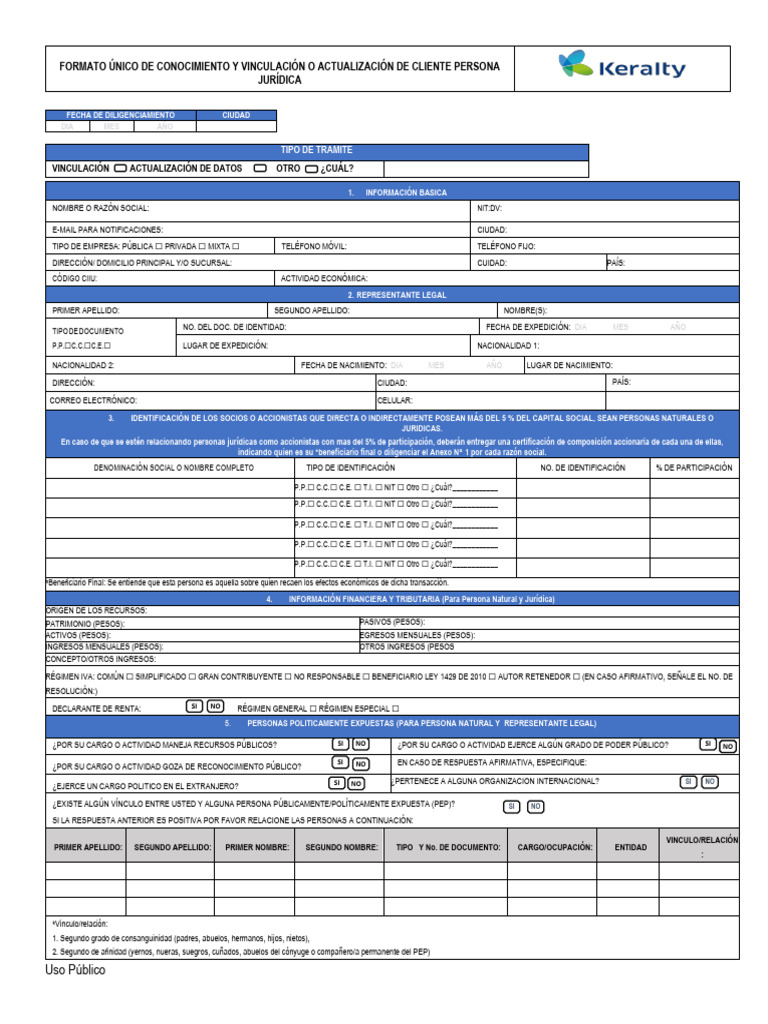 Formato Único de Conocimiento y Vinculación de Cliente Pe | PDF ...
