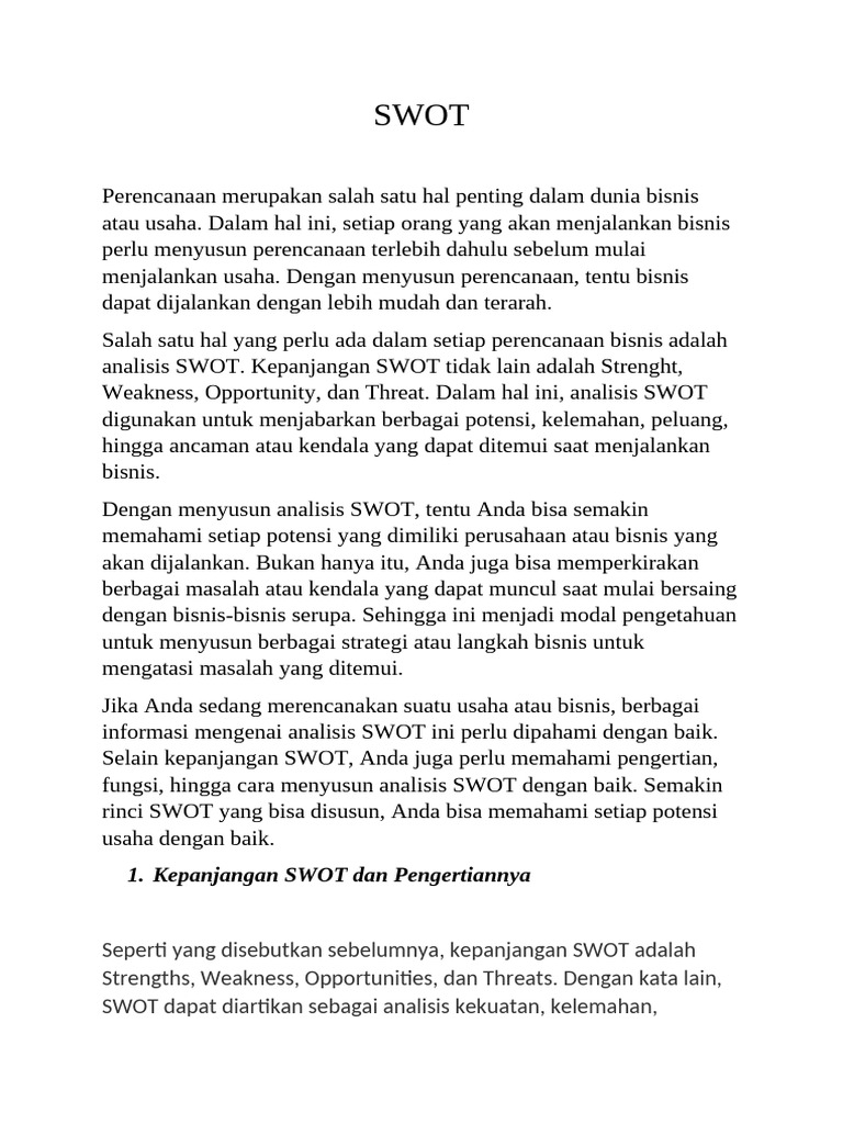 Tugas Analisis Swot - Ade Bayu Tristiyanto - Xi TFLM 1 - 02 | PDF