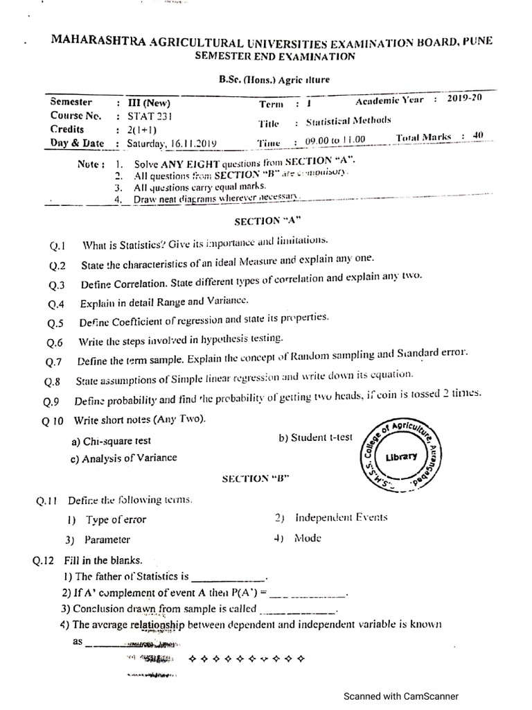 Stat-231 (2019-20) Model Answer Paper | PDF