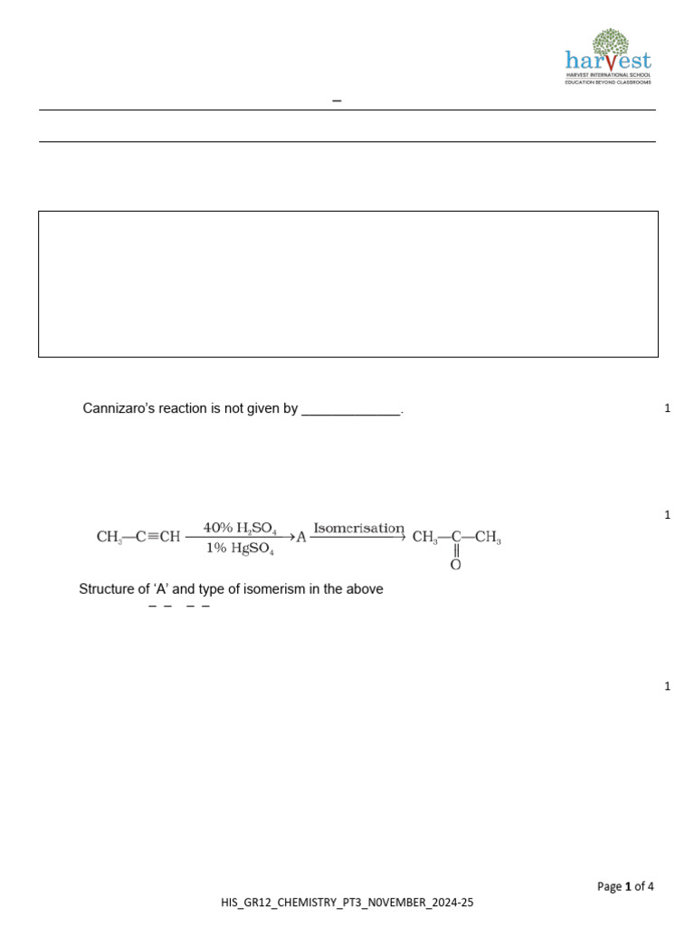 G-12 PT3 Chemistry QP SET1 2024-25 | PDF | Acid | Amine