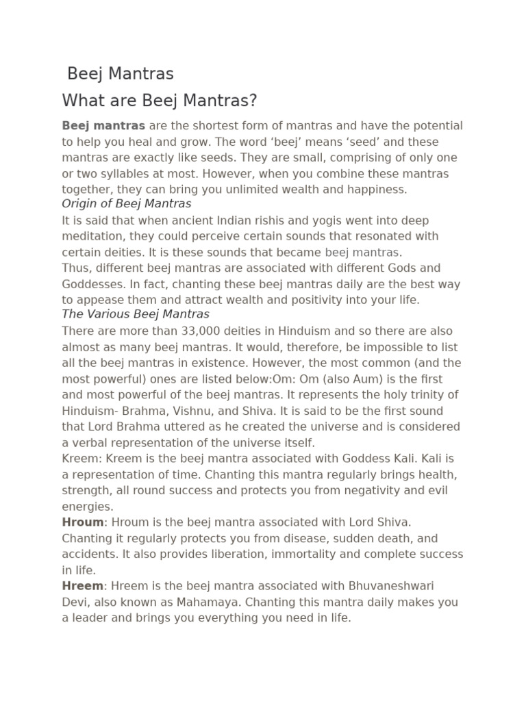 Beej Mantras | PDF | Mantra | Indian Religions