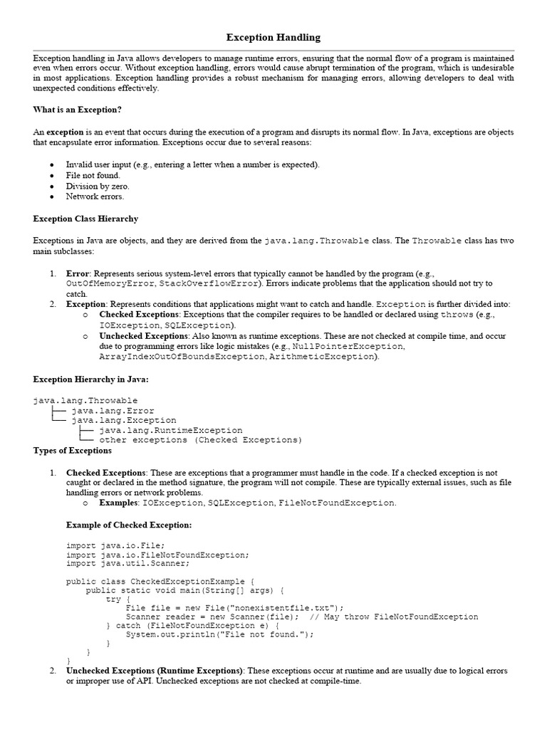 Exception Handling | PDF | Java (Programming Language) | Class ... Exception Handling | PDF | Java (Programming Language) | Class ...
