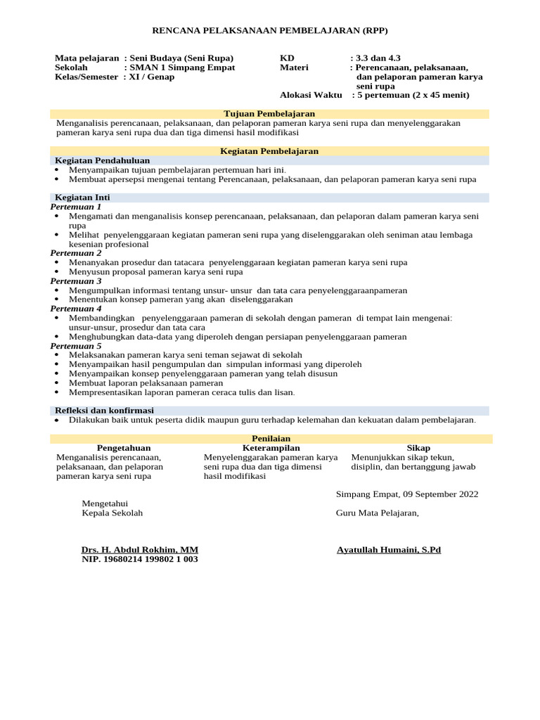 RPP Seni Rupa Kelas XI | PDF