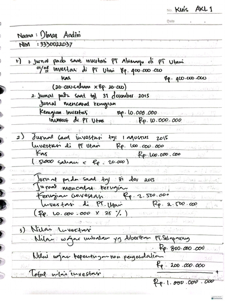 Kuis AKL 1 - Dimas Andin - 37 | PDF