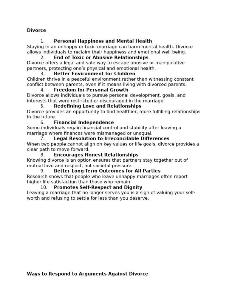 Arguments for and Against Divorce | PDF | Divorce | Marriage