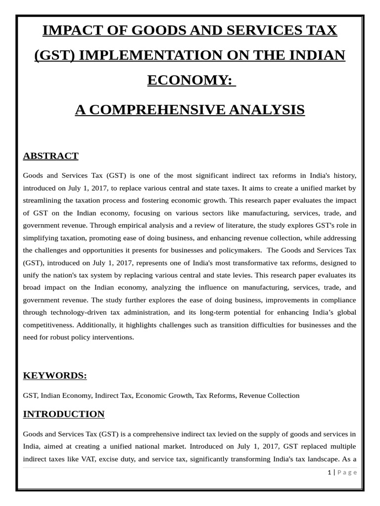 GST's Impact on India's Economy Analysis | PDF | Taxes | Indirect Tax