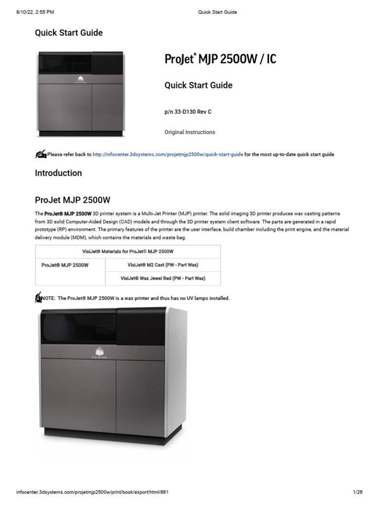 ProJet MJP 2500W Quick Start Guide | PDF | Printer (Computing) | 3 D ...