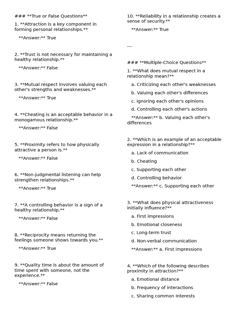 True or False Questions Perdev | PDF | Nonverbal Communication ...