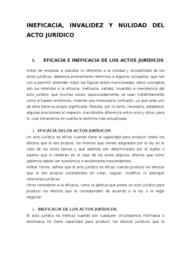 Ineficacia de Los Actos Juridicos | PDF | Nulo (ley) | Doctrina de Políticas Públicas