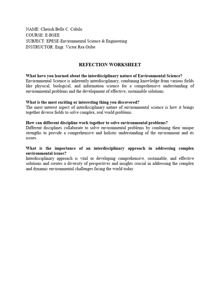 ACTIVITY 1 - CUBILO-Environmental Science & Its Importance REFLECTION | PDF