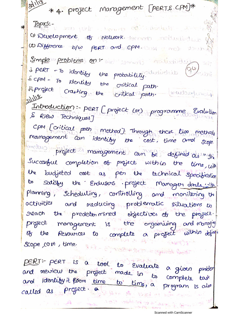 Unit-4 Project Management [PERT & CPM] | PDF