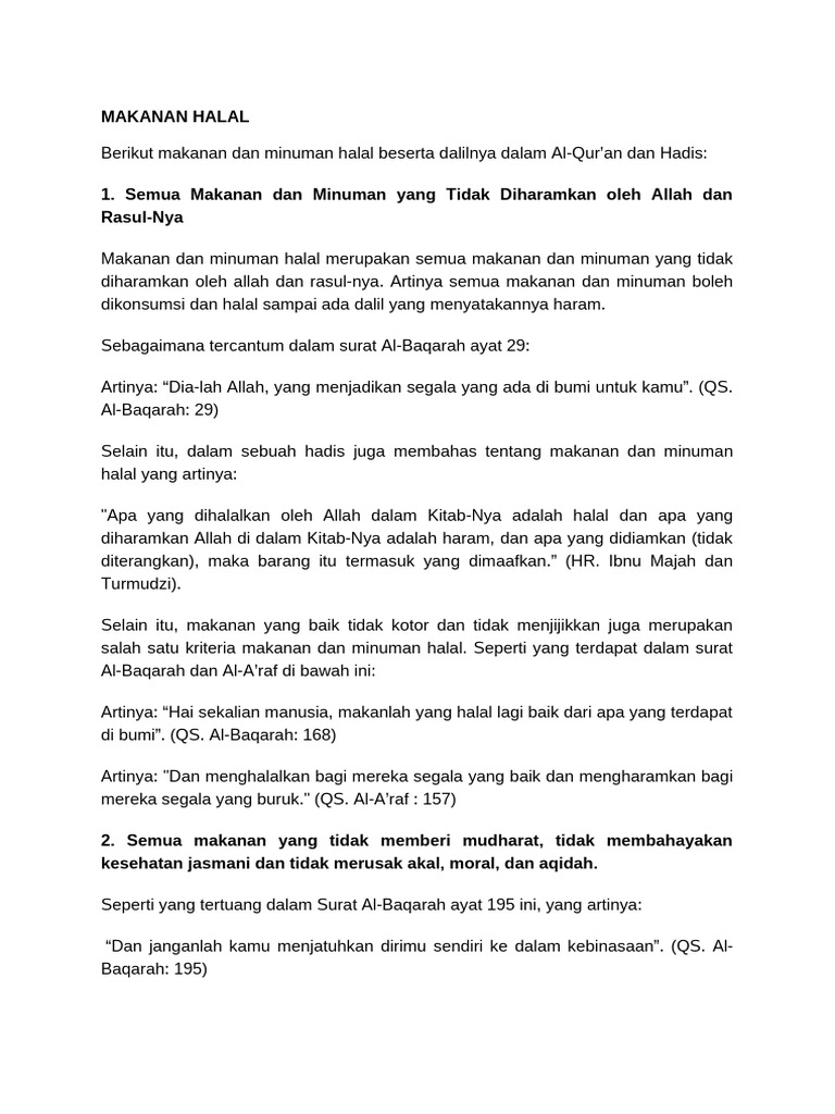 Dalil Makanan Halal dan Haram dalam Islam | PDF