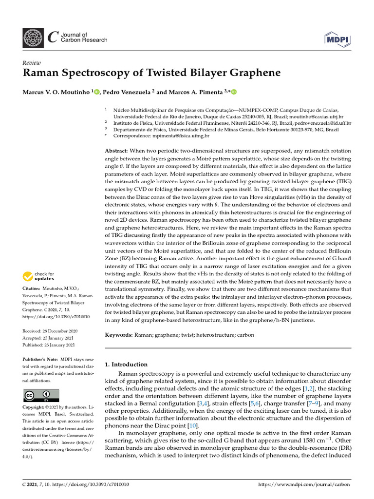 Raman Spectroscopy of Twisted Bilayer Graphene | PDF | Graphene | Raman Spectroscopy