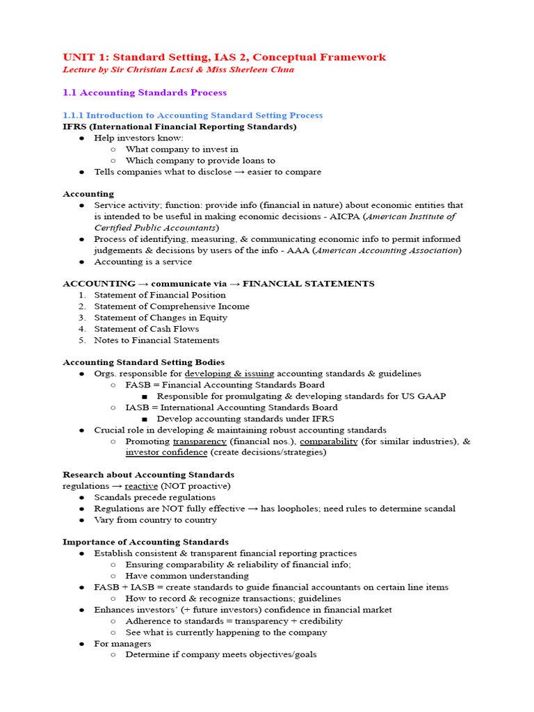 UNIT 1_ Standard Setting, IAS 1, Conceptual Framework (1) | PDF ...