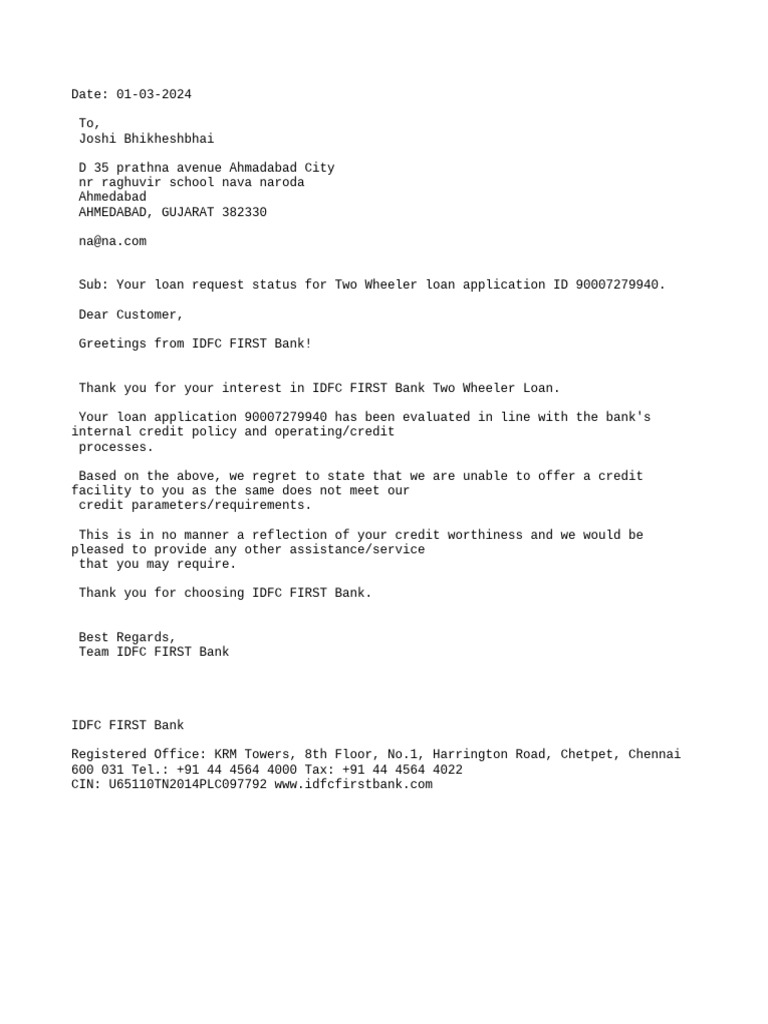 Loan Application Status Update | PDF