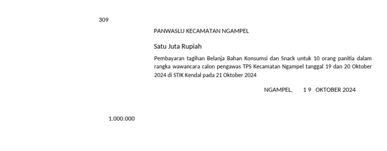 Pembayaran Snack Wawancara Panitia TPS | PDF