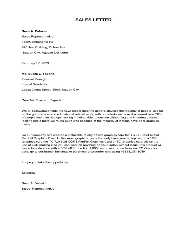 Sales Letter | PDF