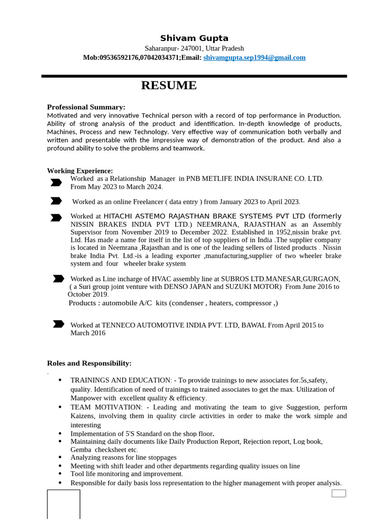 New. Resume . Shivam | PDF