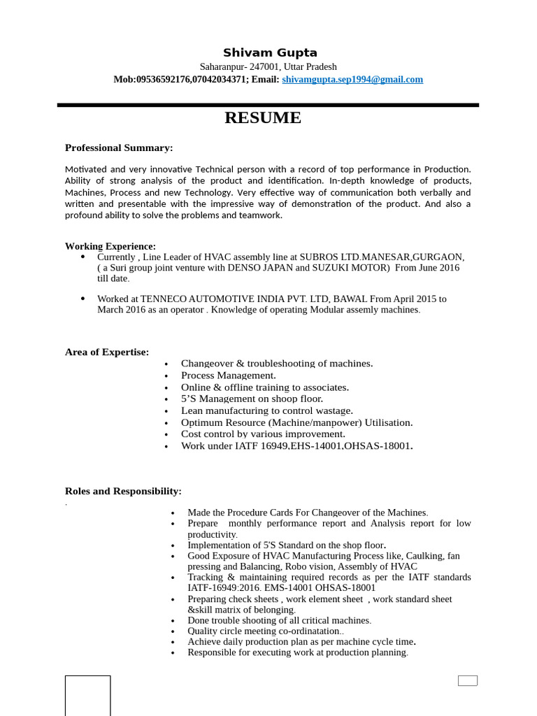 Resume Shivam Gupta01 | PDF | Business | Engineering