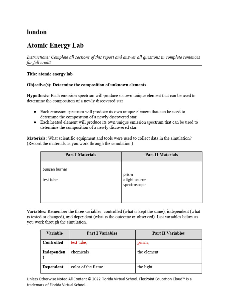Atomic - Energy - Lab (3) - Google Docs Done | PDF | Emission Spectrum ...