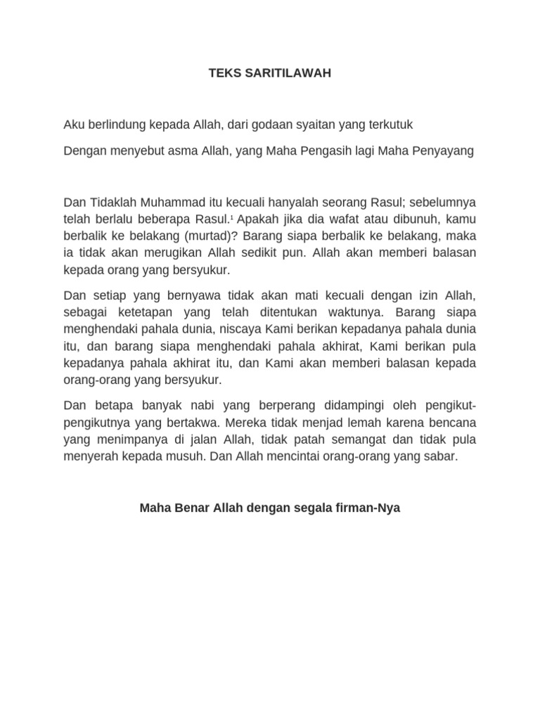 Teks Saritilawah | PDF