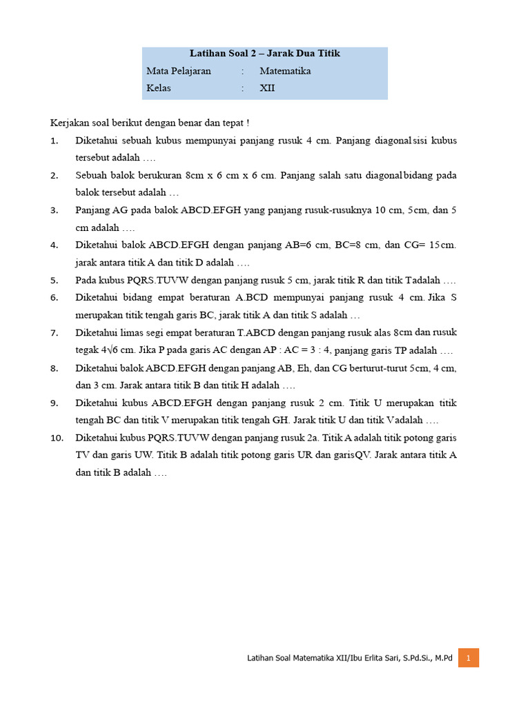 2. Latihan Soal 2 - Jarak Dua Titik | PDF