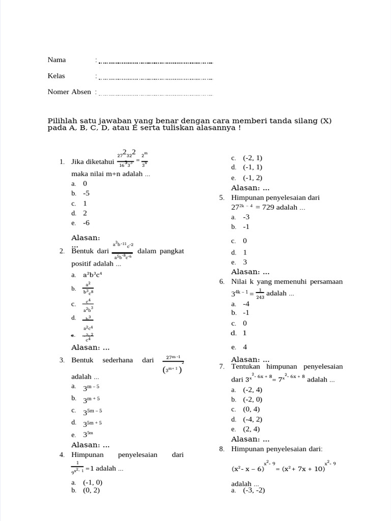 PDF Soal Eksponensial Kelas X Compress | PDF