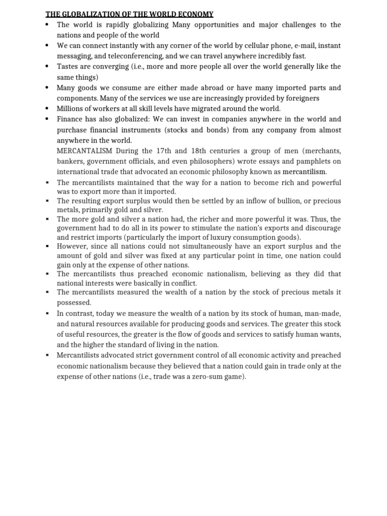 Globalization and Mercantilism Explained | PDF | Mercantilism | Economics